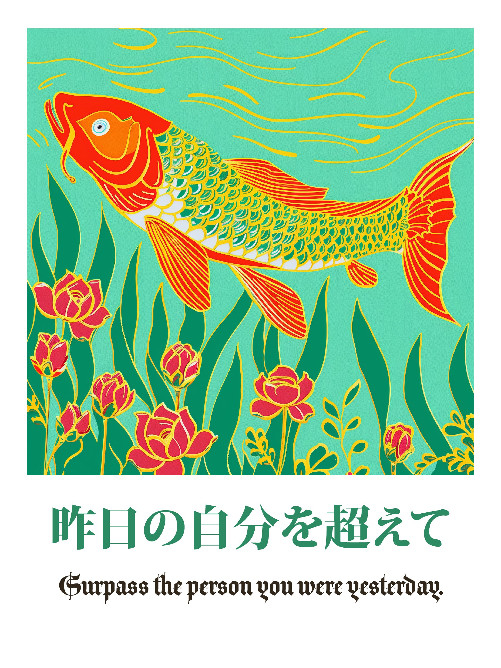 Koi Fish Inspirational Wall Art – Japanese Motivational Poster Print